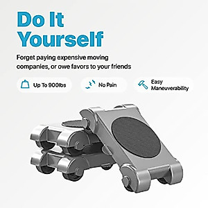 Heavy Duty Furniture Lifter - 4 Set Sliders with 8 Wheel Each for Easy Moving - Load Capacity up to 900lbs - Appliance Mover Dolly with Adjustable Height