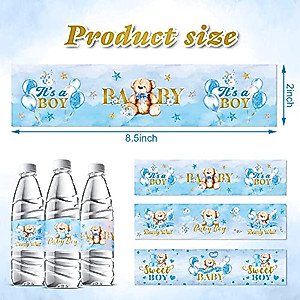 Clabby 39 Pieces Water Bottle Labels, Stickers Wrappers Waterproof Labels for Baby Shower Party Decoration (Blue, Bear Style), 1.0 Count