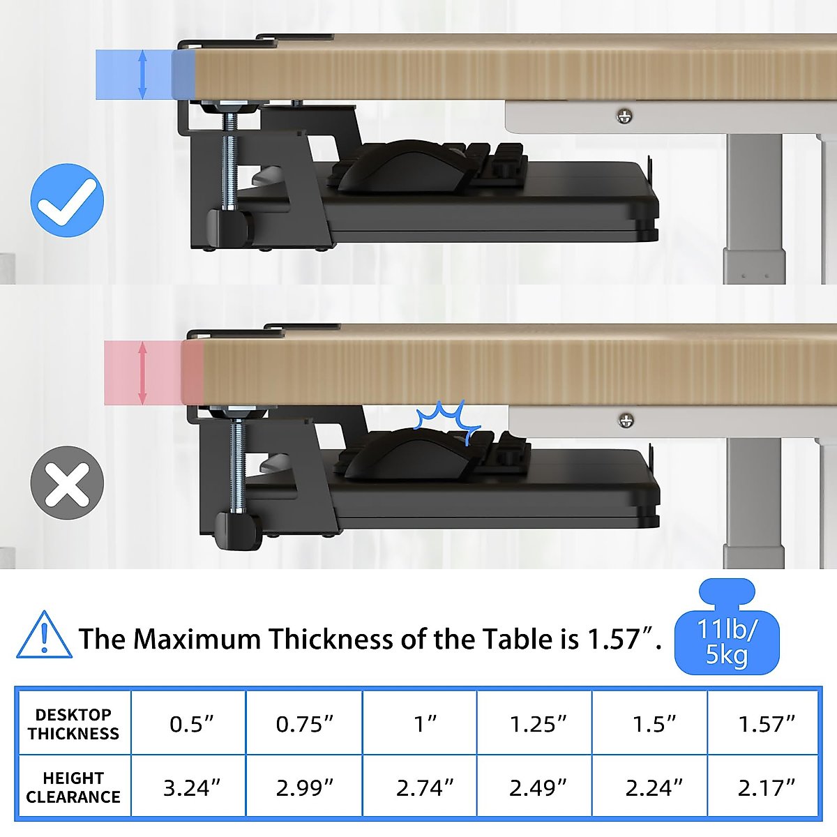 suptek Keyboard Tray Under Desk Pull Out with C Clamp Mount, Computer Keyboard & Mouse Tray, 25.6 (30 Including Clamps) x 11.8 inch Slide-Out Platform Computer Drawer for Typing, Black, DSF1