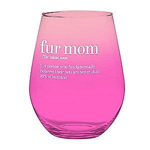 slant collections Jumbo Stemless Wine Glass, 30-Ounce, Fur Mom