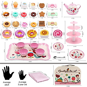 44PCS Tea Set for Little Girls, Princess Tea Time Toys Playset- Teapot Dishes Dessert & Carrying Case, Kitchen Pretend Play Tin Tea Party Set Gifts for Kids Toddlers Toy (Flower Desgin)
