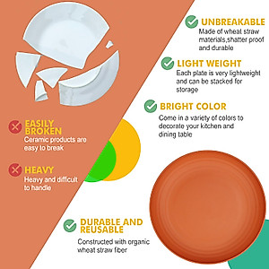 Homienly 10 inch Deep Dinner Plates Set of 8 Alternative for Plastic Plates Microwave and Dishwasher Safe Wheat Straw Plates for Kitchen Unbreakable Kids Plates with 4 Colors (Classic Bright)