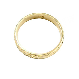 Arthur's Jewelry 14K yellow gold custom hand engrave Hawaiian queen plumeria scroll band ring 4mm size 10