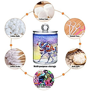 Kigai 4PCS Santa Claus Wagon Qtip Holder Dispenser with Lids - 14 oz Bathroom Storage Organizer Set, Clear Apothecary Jars Food Storage Containers, for Tea, Coffee, Cotton Ball, Floss