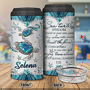 KOIXA Personalized Can Cooler Sea Turtle Tumbler Stainless Steel Insulated Coozie 4-in-1 16oz Beverage Can Holder Travel Cup With Name Custom Aquatic Animal Turtles Gifts For Women