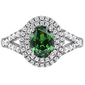 La4ve Diamonds Beyond Brilliance Sterling Silver 3 1/2 Carat Oval Created Emerald & Round Cut White Sapphire Double Halo Engagement Ring Jewelry for Womens, Gift Box Included