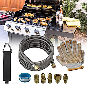 10 Feet High Pressure Braided Propane Hose Extension with Conversion Coupling 3/8" Flare to 1/2" Female NPT, 1/4" Male NPT, 3/8" Male NPT, 3/8" Male Flare for RV, Cooker, Propane Fire Pit, Heater