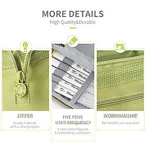 HVOMO Pencil Case Large Capacity Pencil Pouch Handheld Pen Bag Cosmetic Portable Gift for Office School Teen Girl Boy Men Women Adult (Green)