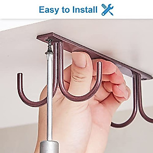 FOMANSH Mug Rack Under Cabinet - Coffee Cup Holder, 12 Mugs Hooks Under Shelf, Display Hanging Cups Drying Hook for Bar Kitchen Utensils Brown