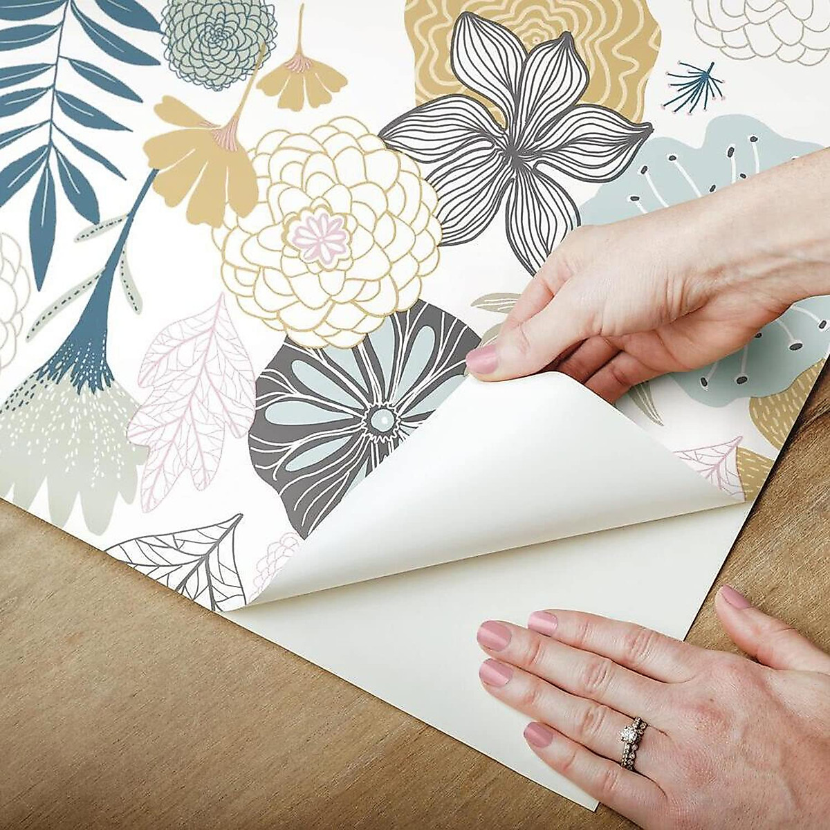 RoomMates RMK11328WP Pink Perennial Blooms Peel and Stick Wallpaper, Roll