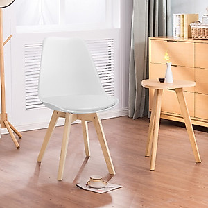 Giantex Set of 4 Mid Century Dining Chairs Modern Home Dining Room Kitchen Waiting Room DSW Armless Side Chair w/Padded Seat Wood Legs White