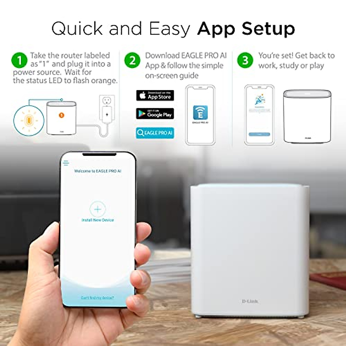 D-Link M32, Eagle Pro AI WiFi 6 Lifestyle Router - Smart Wireless Internet Network, Compatible with Alexa and Google, AX3200