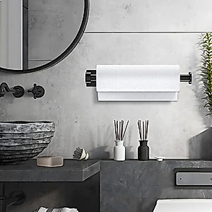 Paper Towel Holder - MUNNAR Stainless Steel Paper Towel Holder, Under Cabinet Paper Towel Rack, Self Adhesive or Drilling, Wall Mount Towel Paper Holder for Kitchen Sink Bathroom, with 4 Hooks