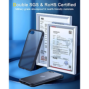 Humixx Shockproof Designed for iPhone SE 2022 Case [8FT Military Grade Drop Protection] [Ultimate Touch Feeling] Translucent Matte Hard Back, Slim Durable Protective Case for iPhone 7/8/SE 4.7" -Black