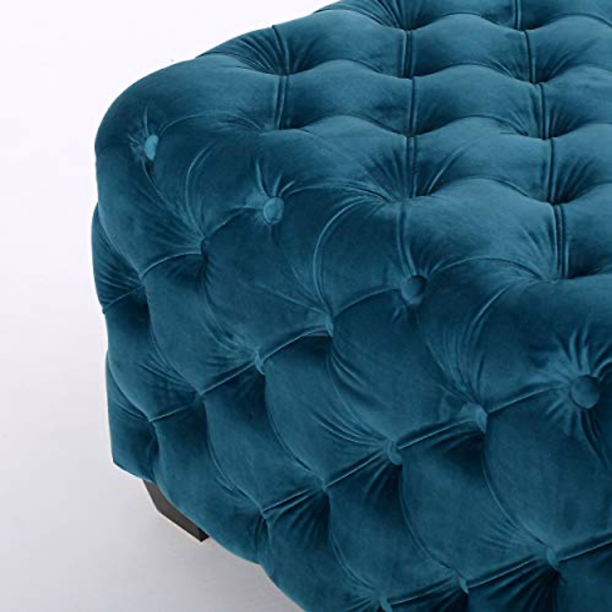 Great Deal Furniture Provence Modern Glam Button Tufted Velvet Ottoman, Dark Teal and Dark Brown