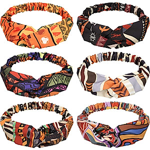 6 Pieces African Headbands Boho Print Headband Twist Knot Elastic Hair Bands Criss Cross Headband Workout Yoga Sports Hair Accessories for Women Girls