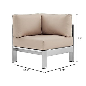 Modway Shore Aluminum Outdoor Patio Corner Chair in Silver Beige
