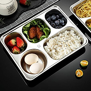 DOITOOL Stainless Steel Divided Plate for Adults or Kids, Rectangular 5 Sections Divided Tray for Serving Food (with Lids)