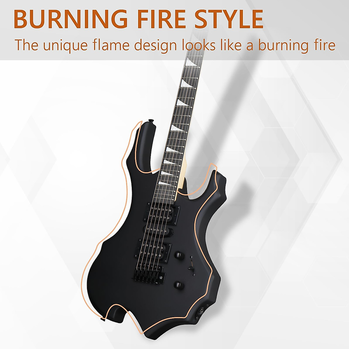 Ktaxon Burning Fire Design Electric Guitar Kit, 39-inch HSH Pickup Electric Guitar Beginner Guitar Set with Amplifier, Rosewood Fingerboard, 5-Ways Pickup Switch (Matte Black)