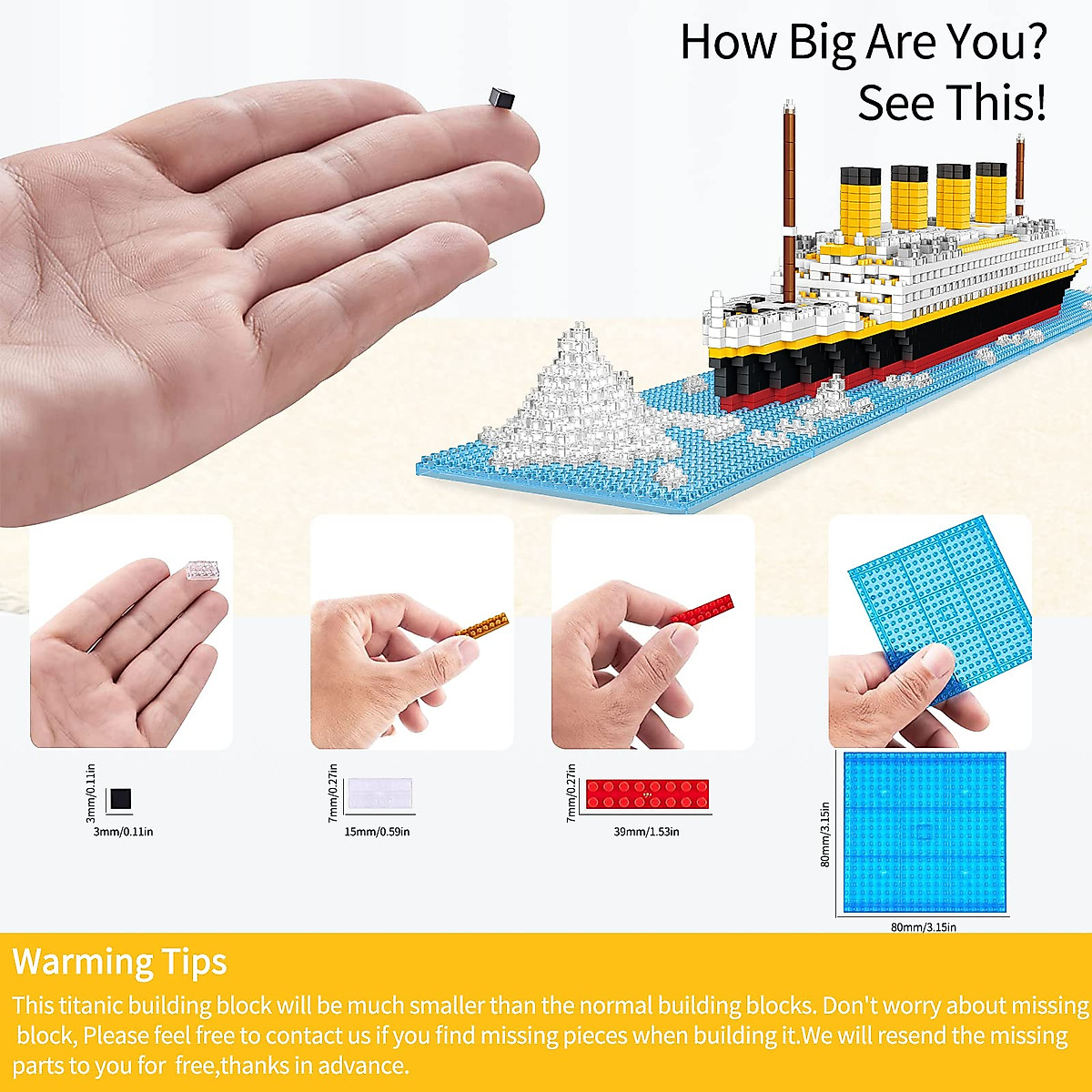 Snlywan 1706 PCS Titanic Toys Building Set with LED Strip, Model Blocks Kit, Micro Mini Light Up Toy,Titanic Gifts for Adults and Kids