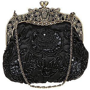 Belsen Women's Vintage Beaded Sequin Flower Evening Handbags (Black)