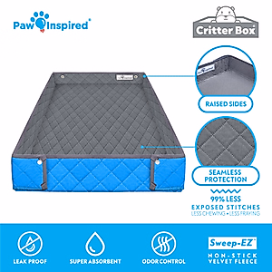 Paw Inspired Critter Box Washable Cage Liner, Reversible Fleece Bedding with Raised Sides for Ferrets, Guinea Pigs, Rats, Chinchillas, and Other Small Animals (Critter Nation/Ferret Nation, Gray/Blue)