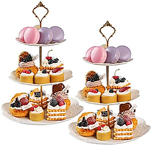 ShellKingdom 2 Pack Cupcake Stand, 3 Tier Serving Tray Cupcake Dessert Candy Fruit Display Holder for Wedding, Christmas, Baby Shower Birthday Tea Party (Round)