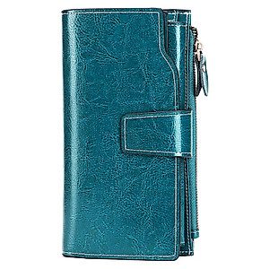 SENDEFN Women Leather Wallets RFID Blocking Clutch Card Holder Ladies Purse with Zipper Pocket