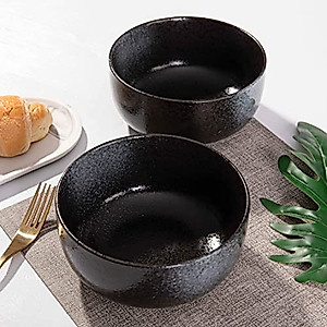 S&Q'S CERAMICS Soup Bowls - 36 Ounce Ceramic Bowl Set, Kitchen Bowls for Large Cereal, Noodle, Soup, Breakfast, Microwave and Dishwasher Safe, [Set of 4], Black and Grey…