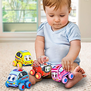 ArtCreativity Pullback Plush Car Set, Set of 4, Soft-Sided Stuffed Cars with Pullback Mechanism, Cute and Colorful for Babies and Toddlers, Best Birthday Gift for Little Boys and Girls