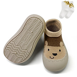 ZURLEFY Cartoon Bear Sock Shoes for Baby Boy, First Walking Sock Shoes Toddler, Non Slip Floor Baby Sock Slippers for Babies Newborn Infants Toddlers Boys Girls(37-07XL)
