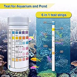 VANSFUL 6 in 1 Aquarium Test Strips, 100 Strips Fish Tank Test Kit for Testing Freshwater Saltwater Pond,Accurate Nitrate Nitrite Chlorine Carbonate Hardness (GH & KH) and pH