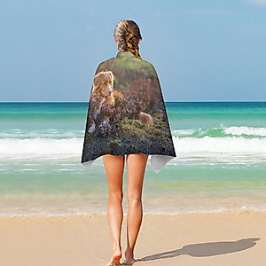 ZHIMI Beach Towels Oversized Dog Purple Flowers Lavender Hand Bath Towel Pool Towels Microfiber Absorbent Sand Free Quick Dry Towels for Bathroom Gym Camping Women Men 31x51Inch