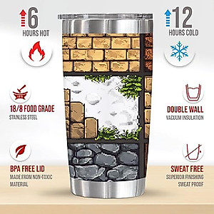 FOCIUZTA 20oz Pixel Art Tumbler with lid, Travel Coffee Cup, Ideal for Easter, Gaming Enthusiast, Mother Day, and birthday gifts