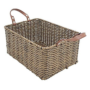 HDKJ PP Tube Storage Basket with handle,Rectangular storage basket,Decorative Home Storage Bins. (Brown, Middle)