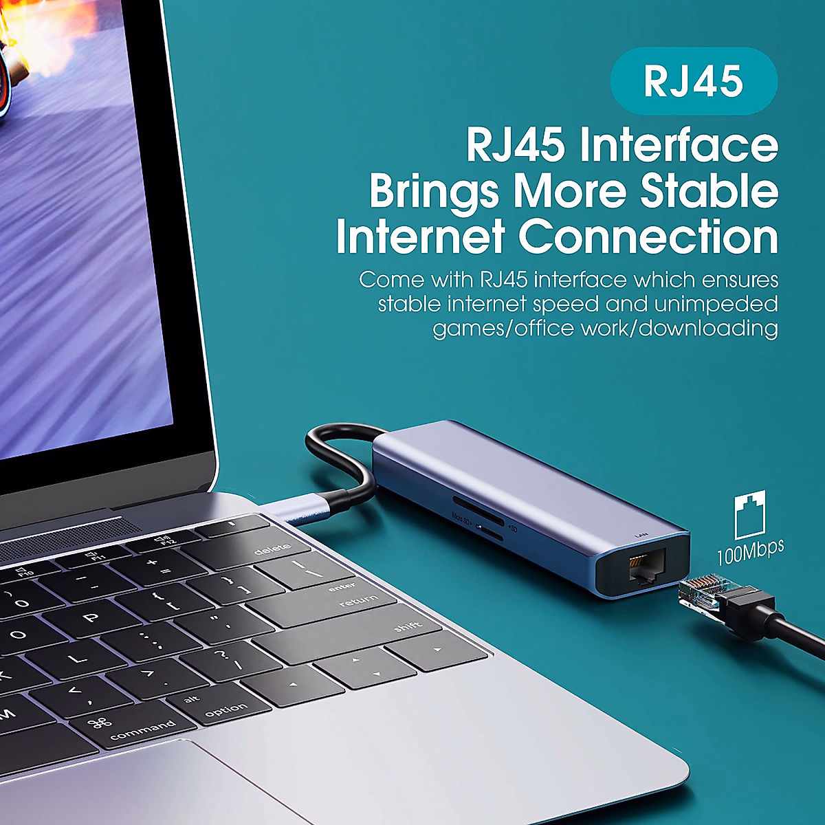 USB C Hub Multiport Adapter,EhYoo 7 Port USB-C Hub with 4K/HD 60Hz, RJ45 Ethernet, 60W PD, SD/TF Card Slots, 2X USB 3.0 5Gbps Data Ports, for ROG Ally, Smartphones, MacBook, iPad, Switch, Steam Deck