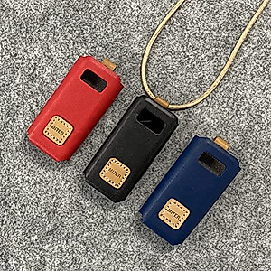 MITER CASE for FiiO BTR5 2021, Handmade Italy Artificial PU Leather Cover with Necklace Cord for BTR5 (Black)