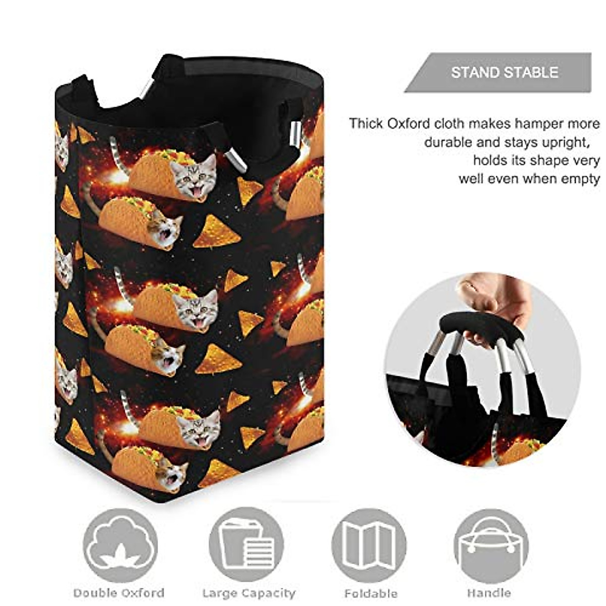 visesunny Large Capacity Laundry Hamper Basket Funny Taco Cats Space Galaxy Pizza Water-Resistant Oxford Cloth Storage Baskets for Bedroom, Bathroom, Dorm, Kids Room
