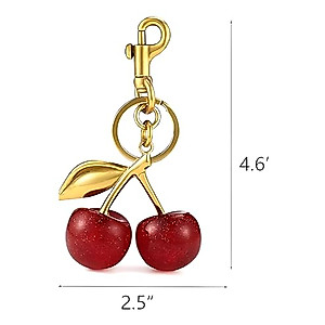 Lmuwecno Luxurious 18K Gold Plated Cherry Bag Charm, Cherry Keychain Accessory Purse Charm(Red)