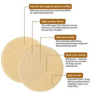 Replacement Paper Filter Packs Laicky 800 Count Unbleached Coffee Filter Paper Round Coffee Maker Filters Compatible with Aerobie Aeropress Coffee and Espresso Makers Disposable Coffee Tea Filters