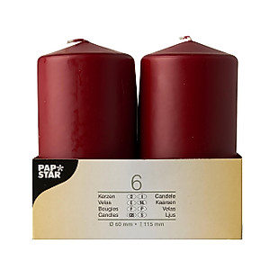 PAPSTAR Unscented Pillar Candles 2.5x4.5 Inch Set of 6 | European Made Premium Quality 25h Burning Time | Dripless, Smokeless Household Dinner, Party Candles - Burgundy Red