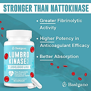 Lumbrokinase Supplement, 1.2 Million LKU - 120mg Capsules, Potent Nattokinase Alternative with Proteolytic Enzymes and Herbal Blend