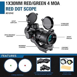 Barska AC12142 1x30 Red Dot Short, Black, 1x30mm