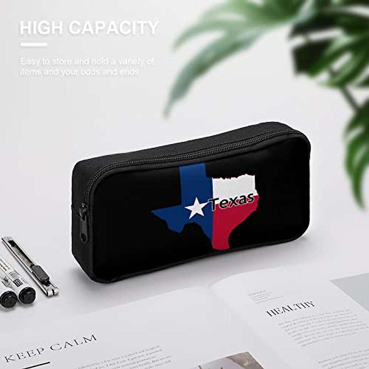 Texas Flag Pencil Case Stationery Pen Pouch Portable Makeup Storage Bag Organizer Gift