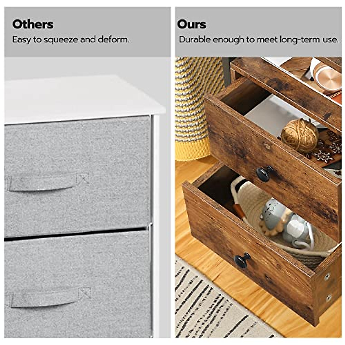 HOOBRO Nightstand, Bedside Table with 2 Drawers and Storage Shelves, Side End Table, Sofa Table for Living Room, Bedroom, Accent Furniture, Easy Assembly, Rustic Brown and Black BF43BZ01G2