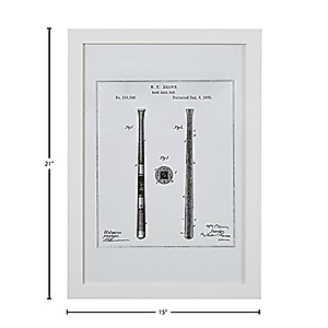 Amazon Brand – Stone & Beam Modern Gold Print of 1885 Baseball Bat Patent Wall Art, White Frame, 15" x 21"