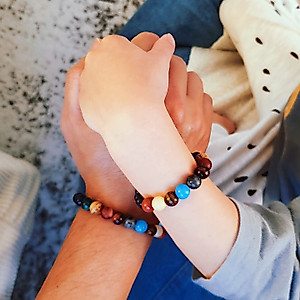 ATIMIGO 2 Pack Solar System Bracelet 7 Chakras Healing Natural Stone Bracelets for Women Men Stress Relief Yoga Beads Elastic Bracelet Bangle