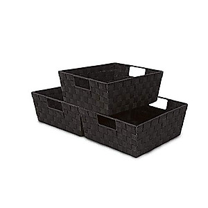 Sorbus Woven Basket Bin Set - Shelf Storage Tote Baskets for Household Items - Stackable with Woven Straps & Built-in Carry Handles (Black)