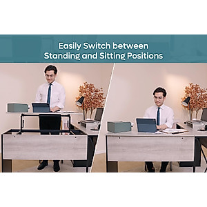 Bestier Lift Top L Shaped Desk with File Drawer, 55'' x 55'' Office Desk with Reversible Storage Drawers and Computer Monitor Stand (Retro Grey Oak Light)