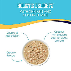 Solid Gold Wet Cat Food Pouches - Holistic Delights Creamy Bisque Lickable Cat Treats - Grain Free with Real Chicken in Coconut Puree for Your Kitten, Adult or Senior Cat - 24Ct/3oz Pouch